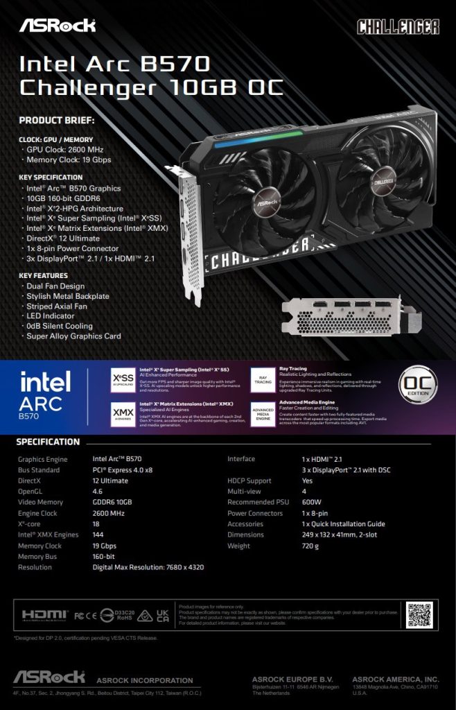 Intel Arc B570 specifications leak via board partner | KitGuru